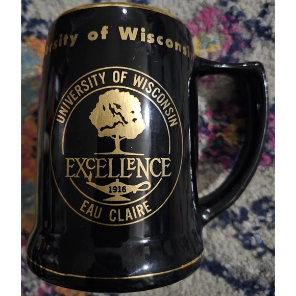 other | Dining | Vintage University Of Wisconsin Eau Claire Uw Black Gold Stein Mug Usa | Poshmark